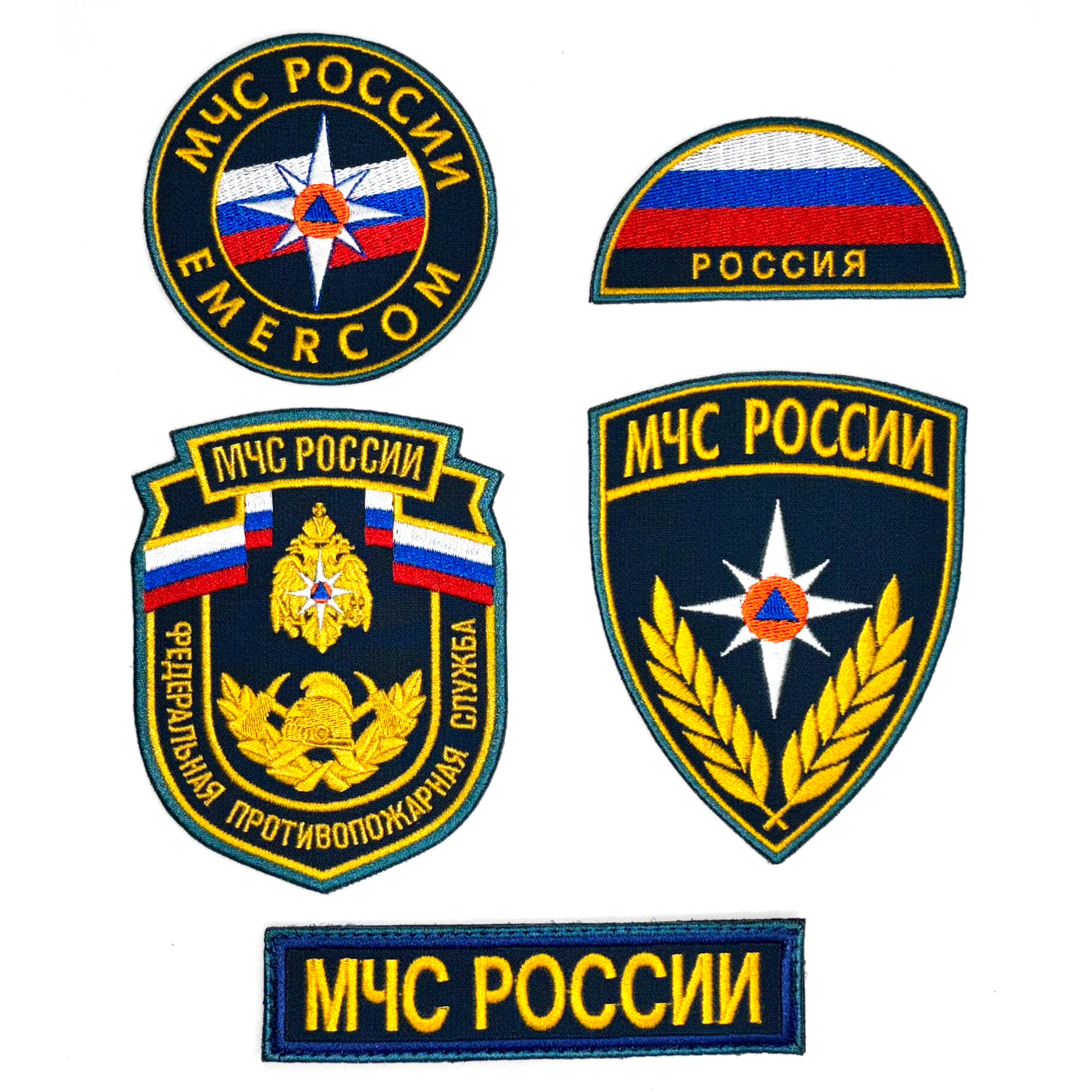 Шевроны (нарукавные знаки) и нашивка МЧС России Федеральная противопожарная служба (ФПС) вышитые, комплект из 5 штук