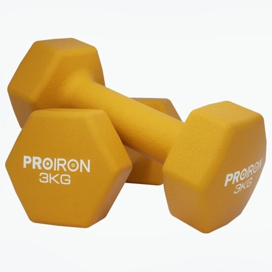 Гантели неопреновые гексагональные Proiron 2шт по 3кг, желтый