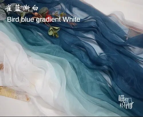 Градиентная шифоновая ткань 1,45х100 см синтетика розово-фиолетовая Синий, Peacock blue gradien