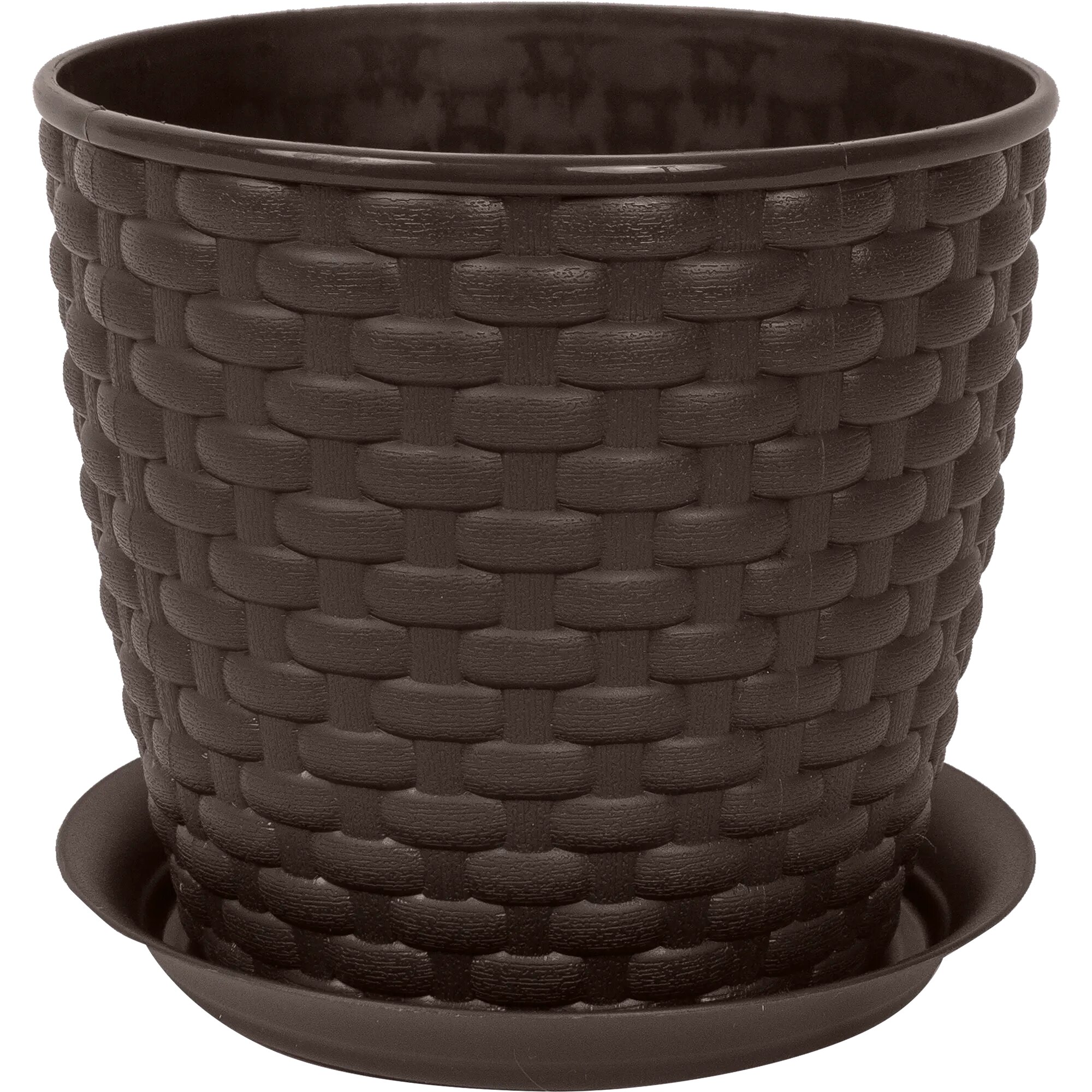 Idea Кашпо Ротанг ø13.5 см, высота 12 см, пластик коричневый, объем 1 л, круглая форма