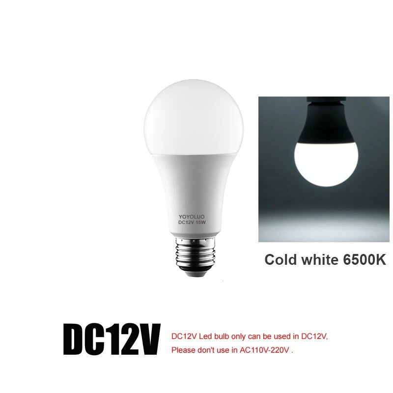 Светодиодная лампа YOYOLUO 12В E27 3-18Вт Cold white 6500K, 15W 6PCS