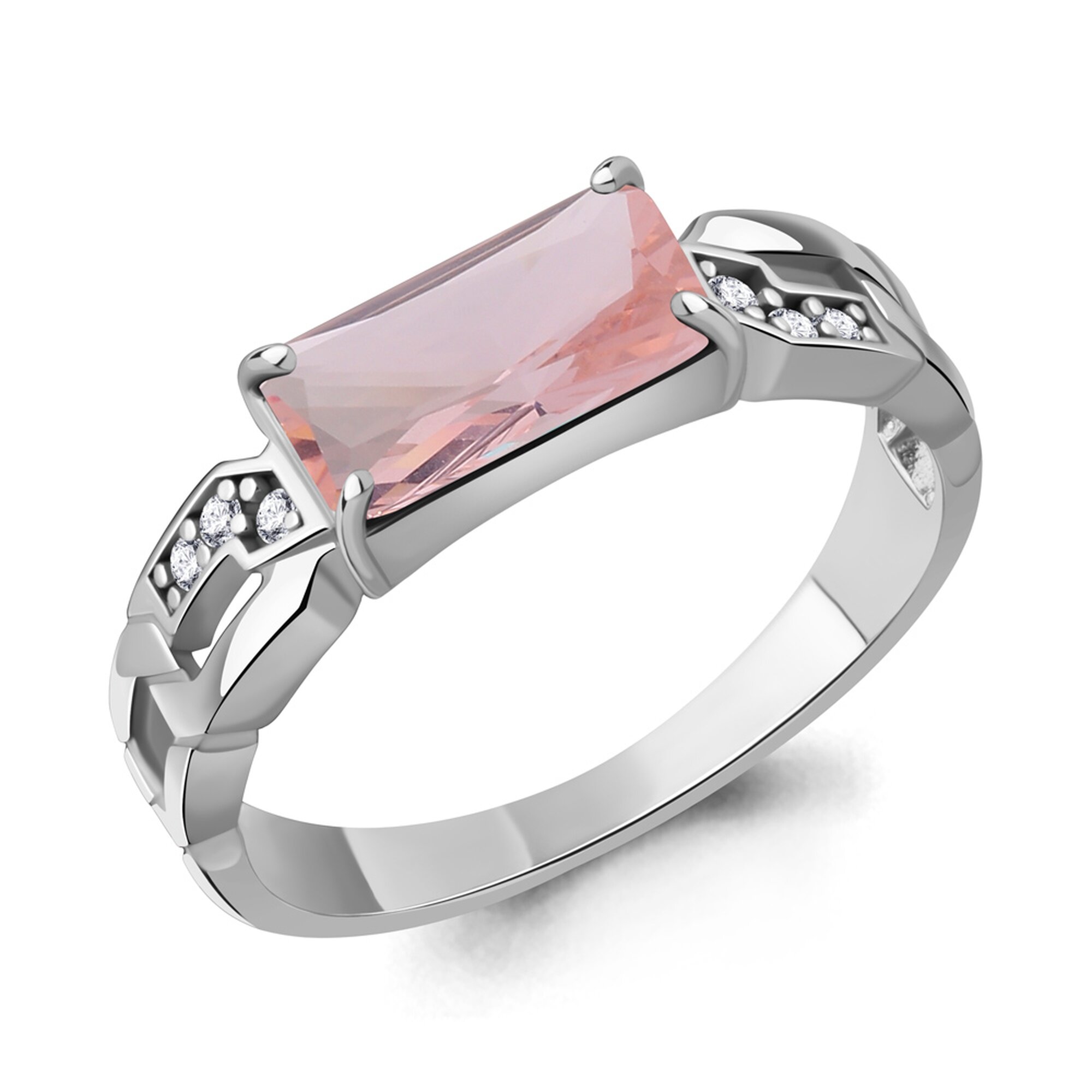 Кольцо, серебро, 925 проба, родирование, фианит, морганит