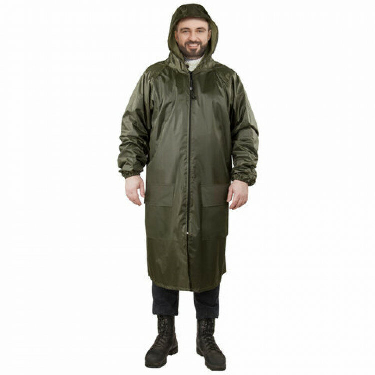 Дождевик-плащ хаки С карманами многоразовый на молнии, размер 60-62, рост 170-176, грандмастер, 610885