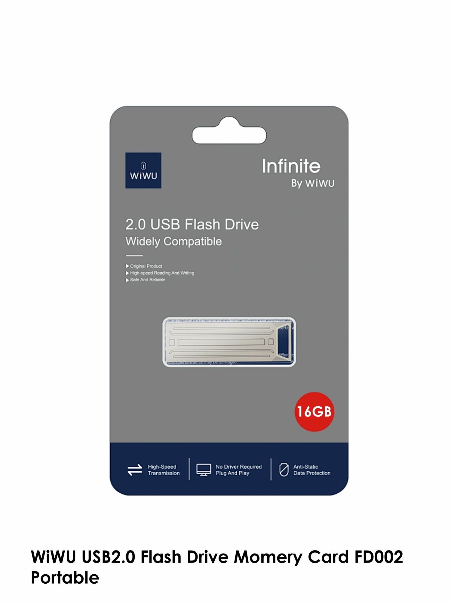 USB-флеш-накопитель Wiwu Infinite 2.0 USB Flash Drive 16GB, Wi-FD002, USB 3.0, до 60 мб/сек, Металл Grey