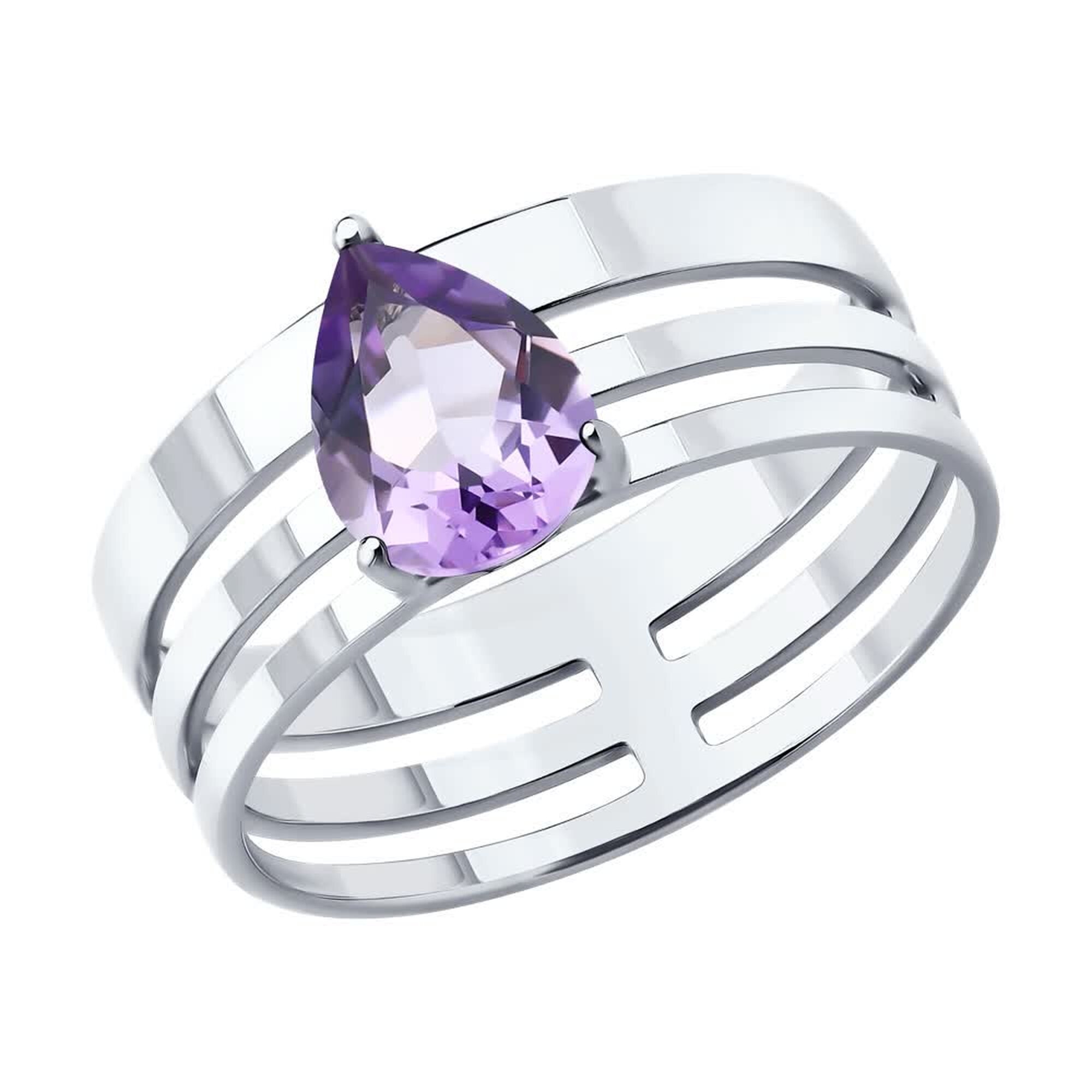 Кольцо, серебро, 925 проба, родирование, аметист