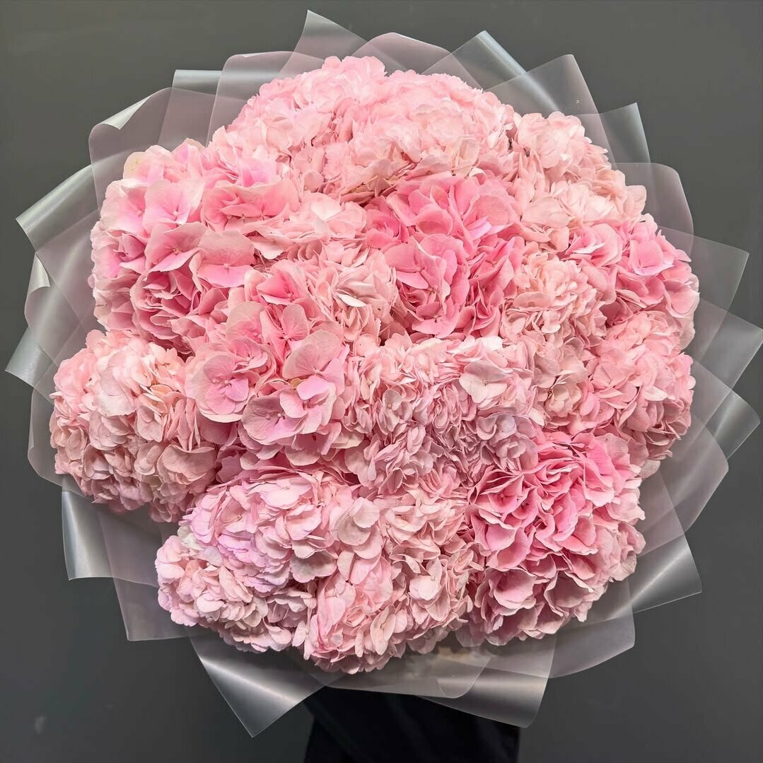 Букет из розовых гортензий 15 шт, красивый букет цветов, шикарный, премиум цветы, премиум букет
