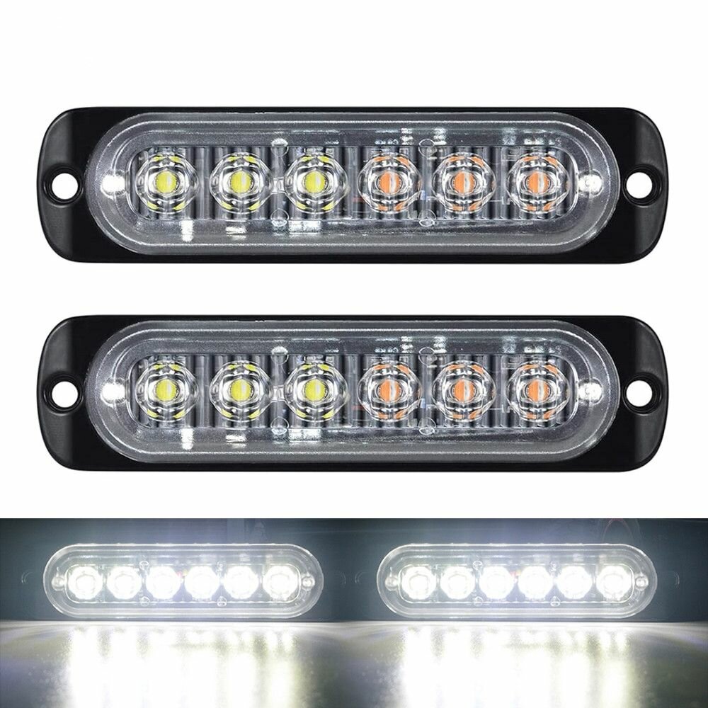 2ШТ Стробоскоп для авто / проблесковый маяк / 6 LED 12-24V Белый