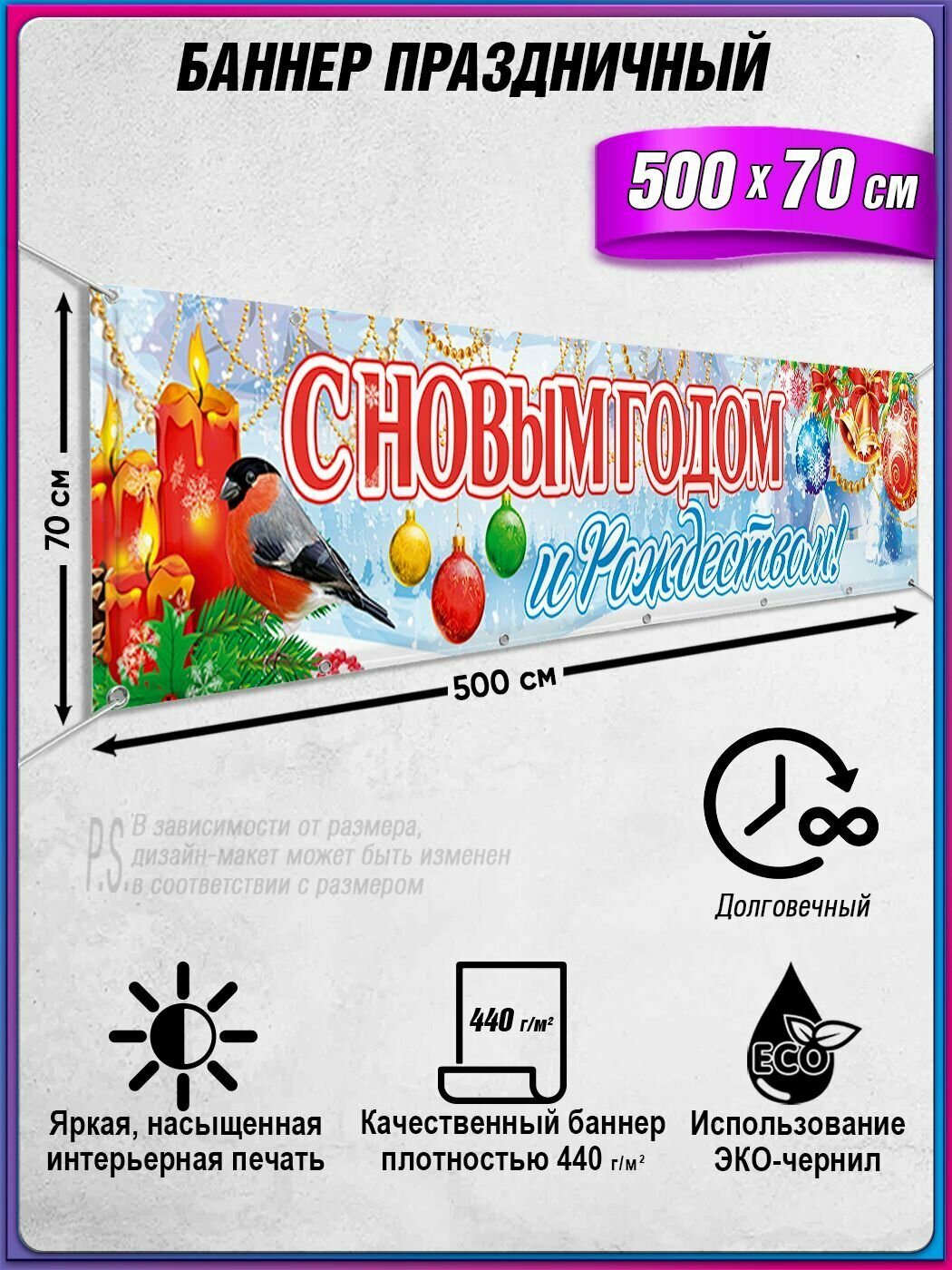 Баннер для праздника на Новый год с поздравлением / Новогодний баннер на корпоратив / 5x0.7 м.