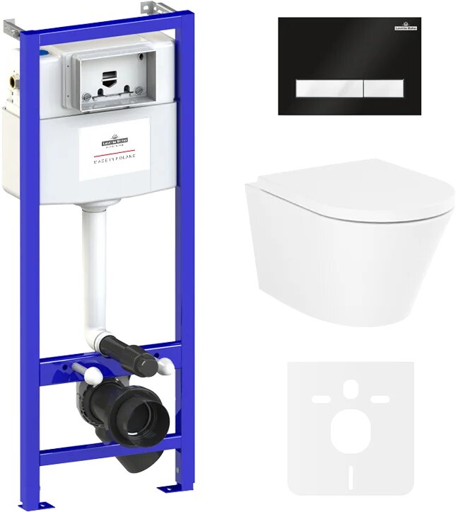 Комплект Lavinia Boho Унитаз подвесной Biore Rimless 3304102R / Крышка-сиденье Biore 33290410 с микролифтом / Инсталляция RelFix 38010010, Кнопка RelFix 38050601 матовая черная, белая