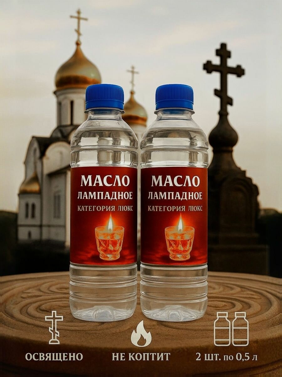 Освящённое лампадное масло категории люкс 2 шт по 0.5л , чистое горение без копоти, фитиль в подарок