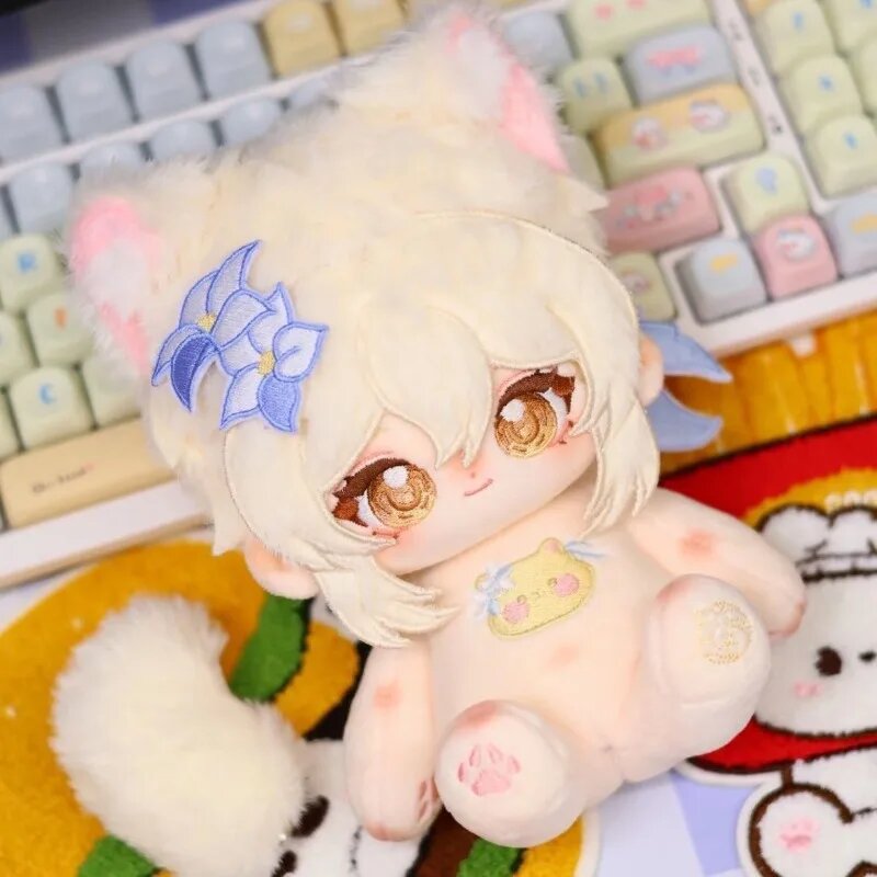 Genshin Impact Lumine Kawaii 20 см/8 дюйма аниме игры мягкие хлопковые игрушки фигурки одеваются косплей плюшевые куклы коллекция фанатов подарки, Body no Skeleton, Белый, Унисекс