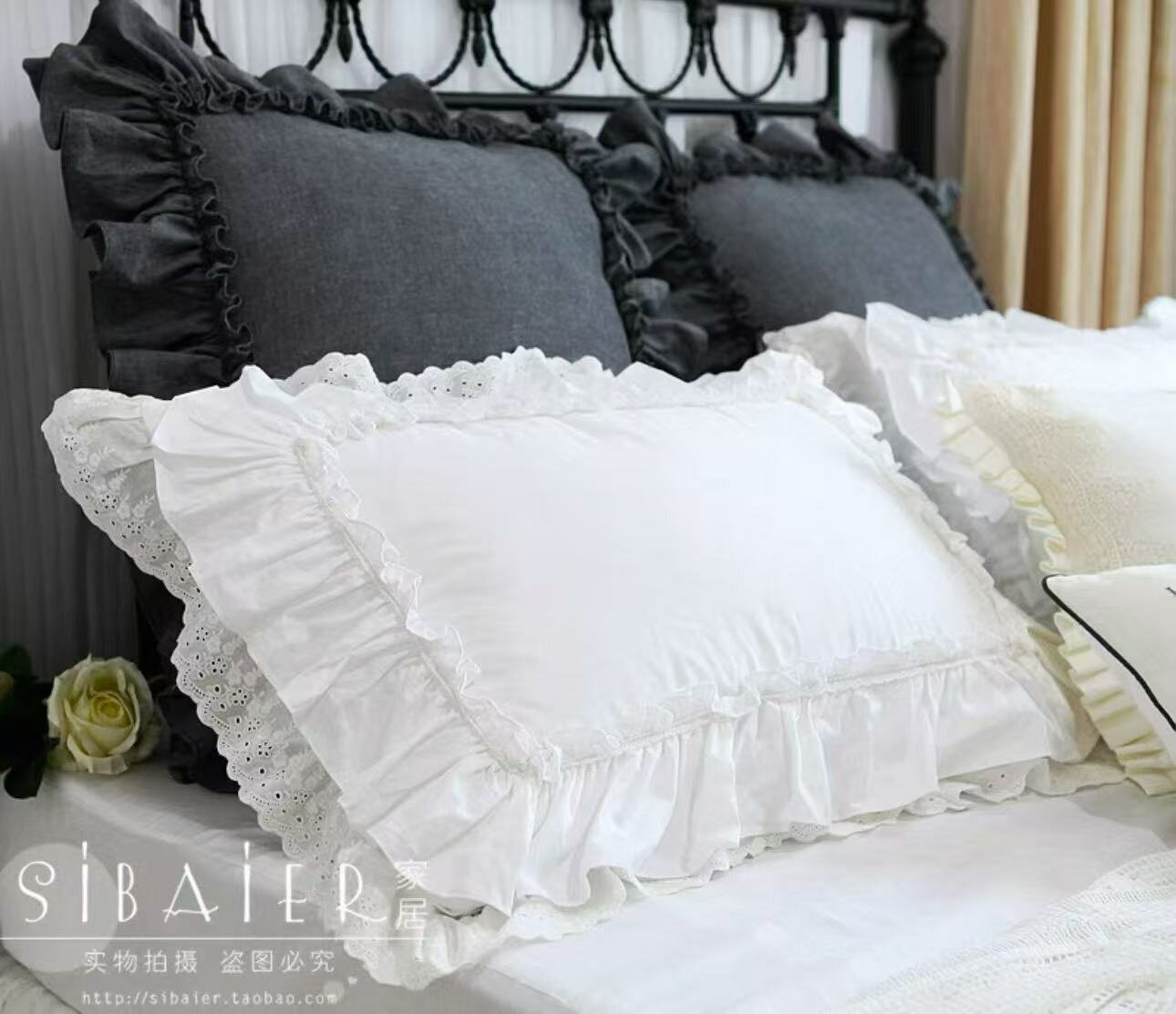 Наволочка из хлопка Julliette Dream бежевая с рюшами, 480*740 мм, Белый