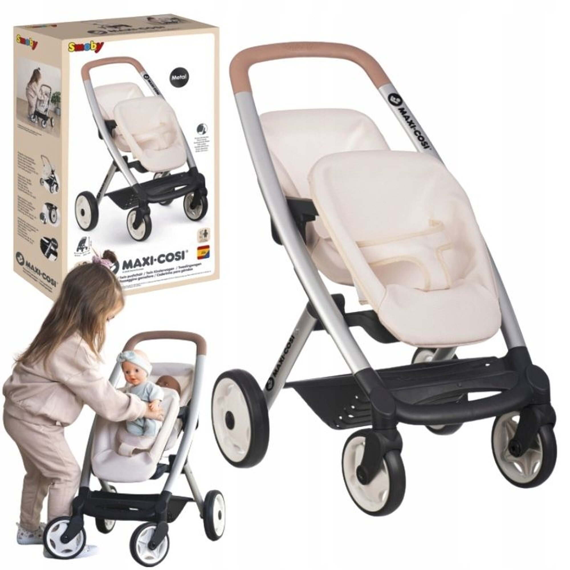 Коляска для кукол Smoby Maxi-Cosi - Кукольная коляска для близнецов Беж - Смоби Макси Кози 253222