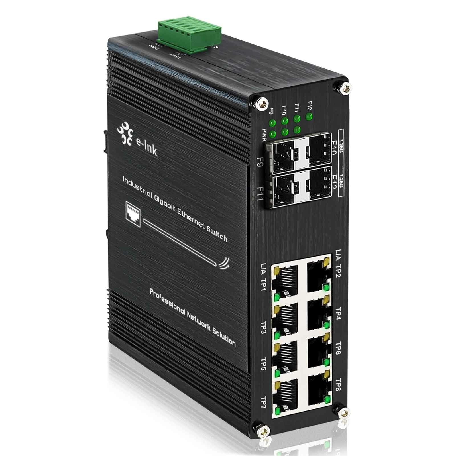 Гигабитный 8-портовый оптоволоконный коммутатор (8×RJ45 + 4×SFP) IP40 — LNK-IMC408G