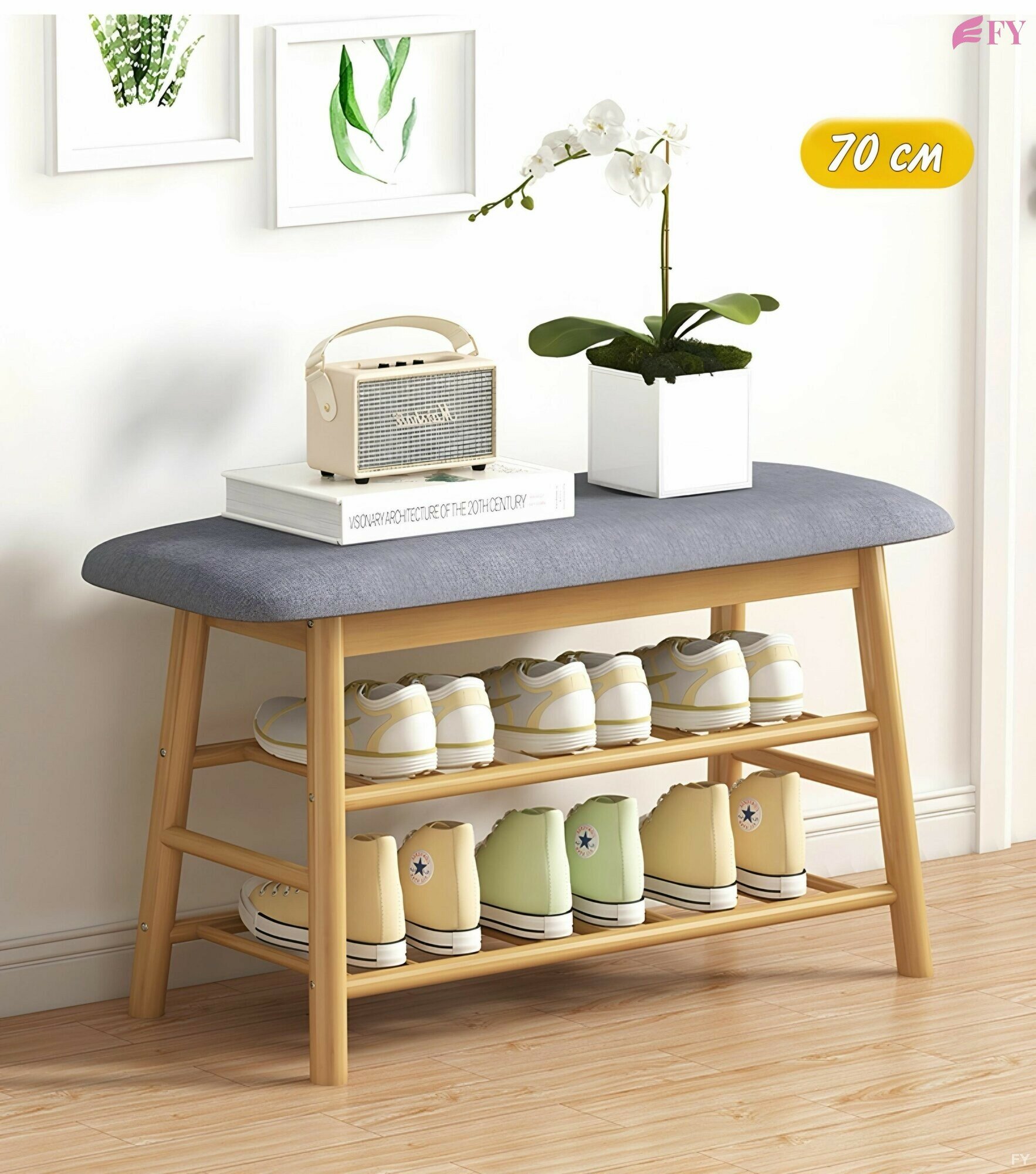 Обувница, полка , этажерка , скамья, бамбук, банкетка мягкая 70см