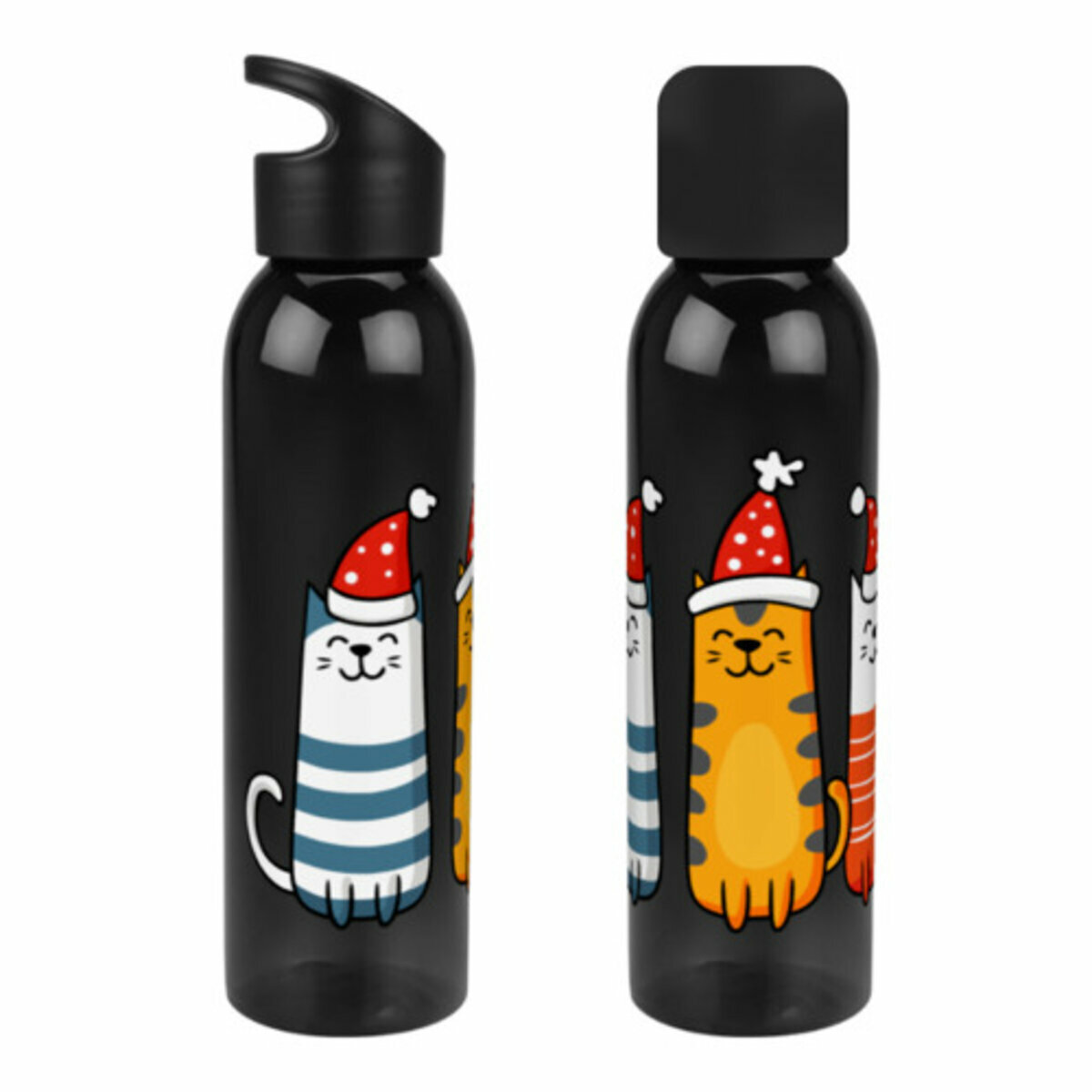 Бутылка для воды «Три веселых кота. Прикол, юмор. Новый год» (черный)