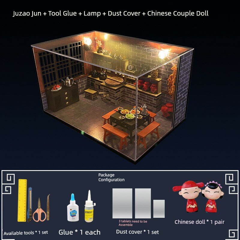 Китайский стиль Juzaojun набор для сборки дома DIY с клеем, лампой, пылезащитным колпаком и дополнительными деталями -