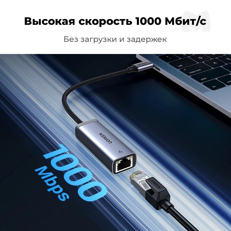 Адаптер UGreen CM483, для RJ-45, серый, медь, внутри помещений — фото 1