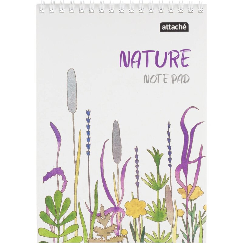 Блокнот А5 60л Attache Nature White flowers клет,65г,100%, греб, карт, ВД-лак