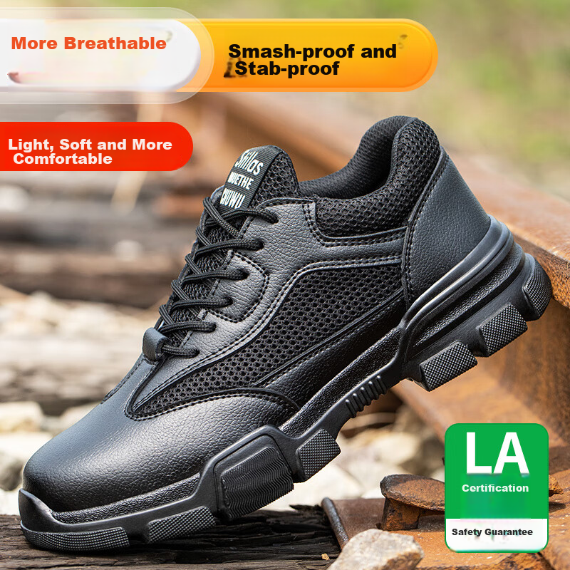 Laoguanjia Safety Shoes for Men, Breathable Steel Toe, Anti-Smashing, Anti-Puncture, Ultra-Light Comfortable Work Safety Shoes, LA Protective Functional Shoes, Wear-Resistant, Size 38