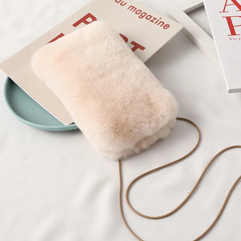 Женская сумка для мобильного телефона из меха кролика Рекс, Корейская Милая миниатюрная сумочка, сумка через плечо певицы с цепочкой и отделением для карт, 2020 milk tea