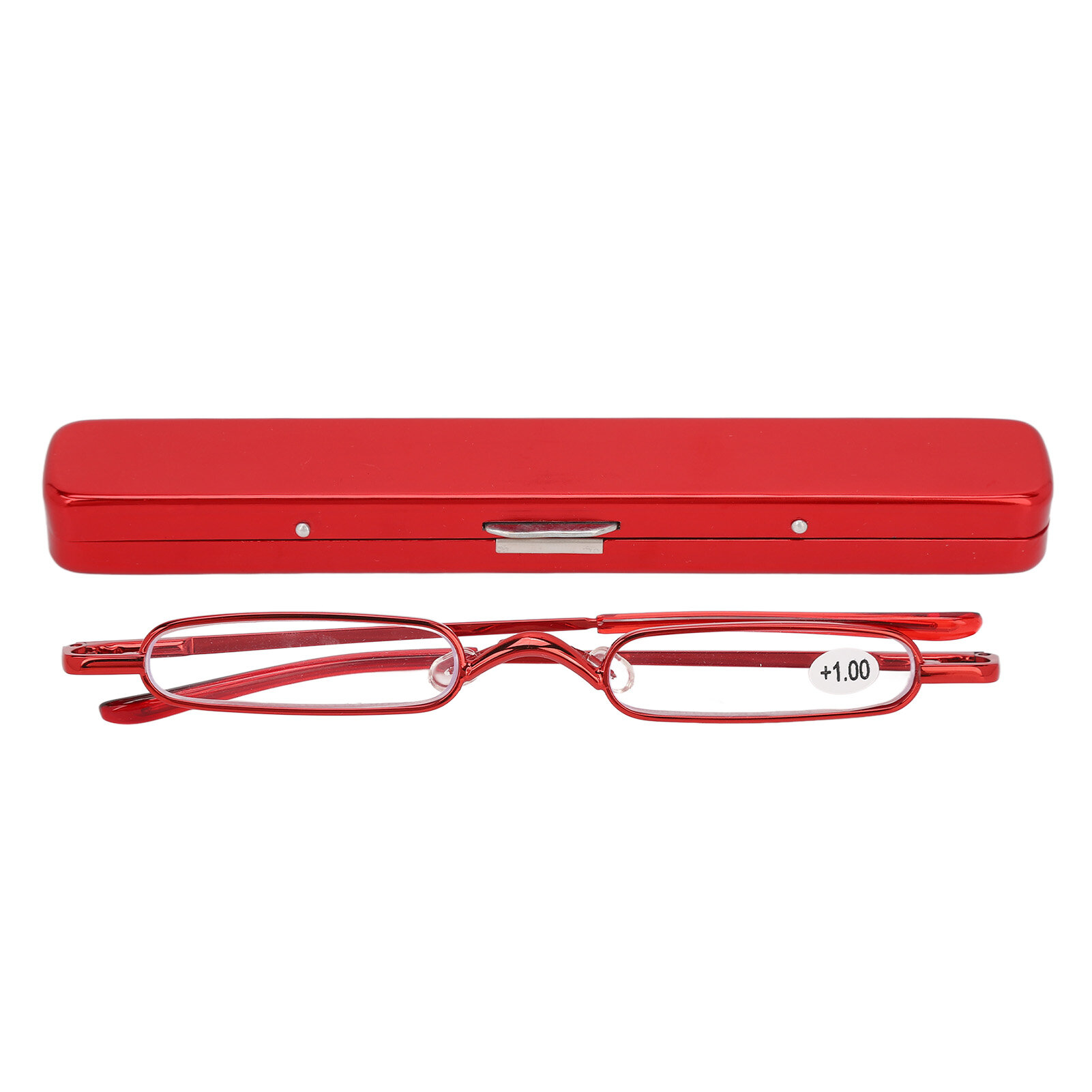 Slim Reading Glasses Small Portable Stainless Steel Metal HD Mini for with Case Elderly Men Women Red +100