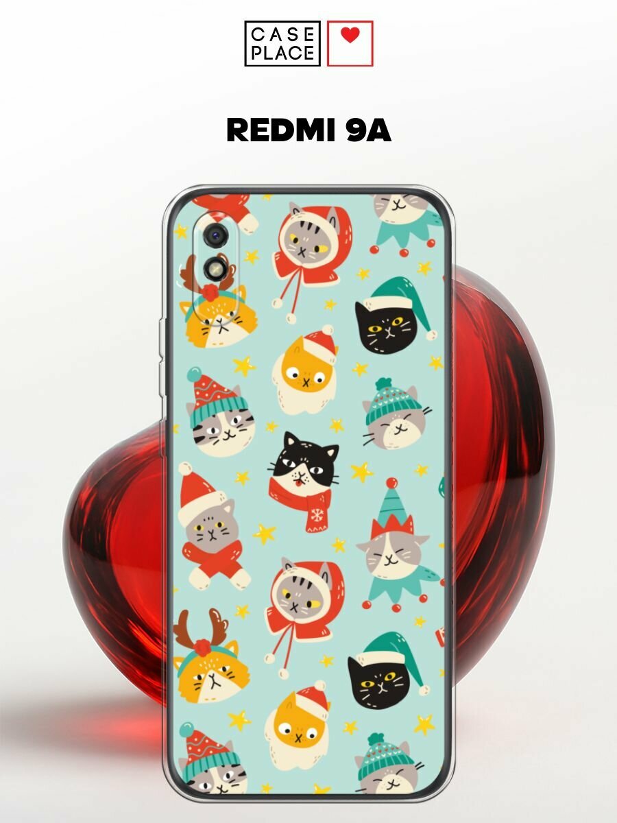 Чехол на Xiaomi Redmi 9A / Сяоми Редми 9A с принтом Зимние котики паттерн