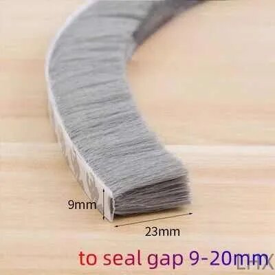 Самоклеящаяся уплотнительная щетка Погодная лента для дверных и оконных уплотнителей. 9x23mm 10 метров серый