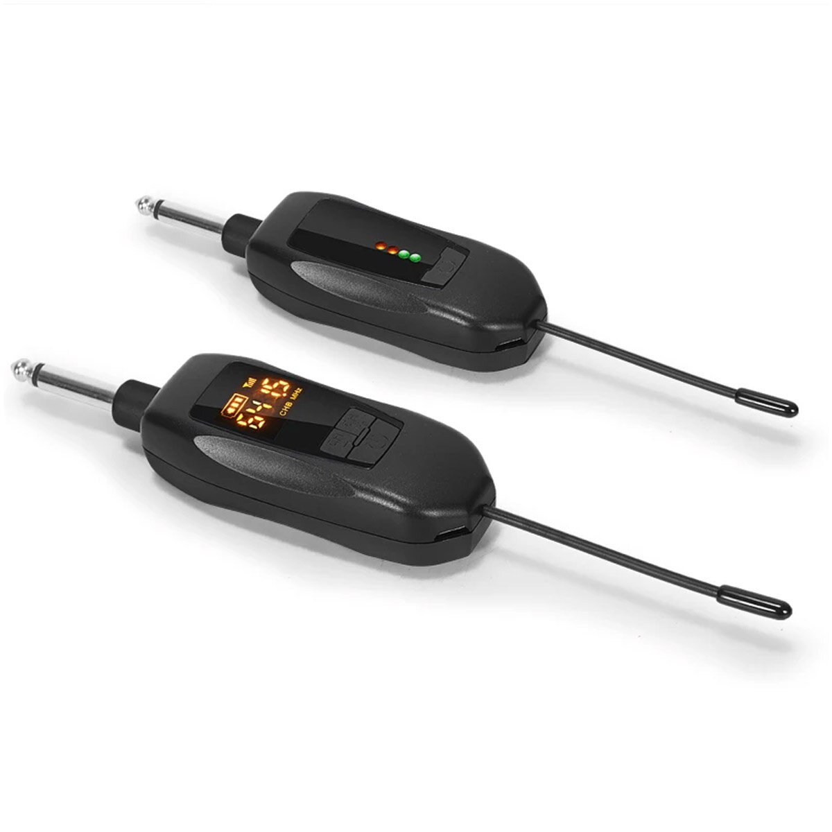 Передающее и принимающее устройство для электрогитары без провода, подключаемое к инструменту, аудио беспроводная передача, черный цвет, материал пластик+металл, дальность передачи до 60 м, батарея 3.7V 1200mAh, время работы 8-10 ч, комплект: 1