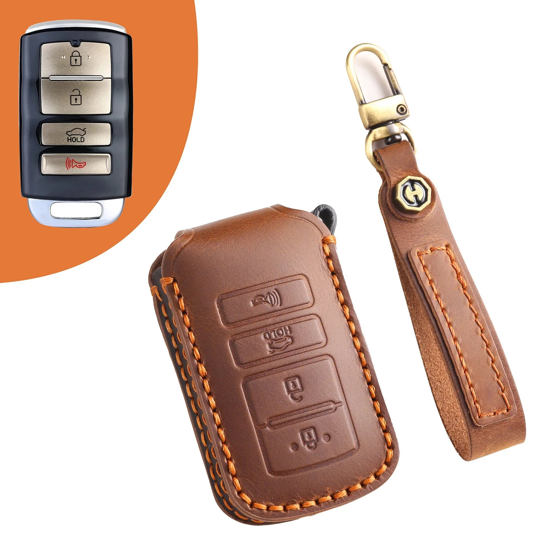 Роскошный кожаный чехол для ключей от автомобиля, защитный чехол для Kia, 4-кнопочный Sorento K900 K7 Cadenza, аксессуары, брелок-держатель, сумка-чехол