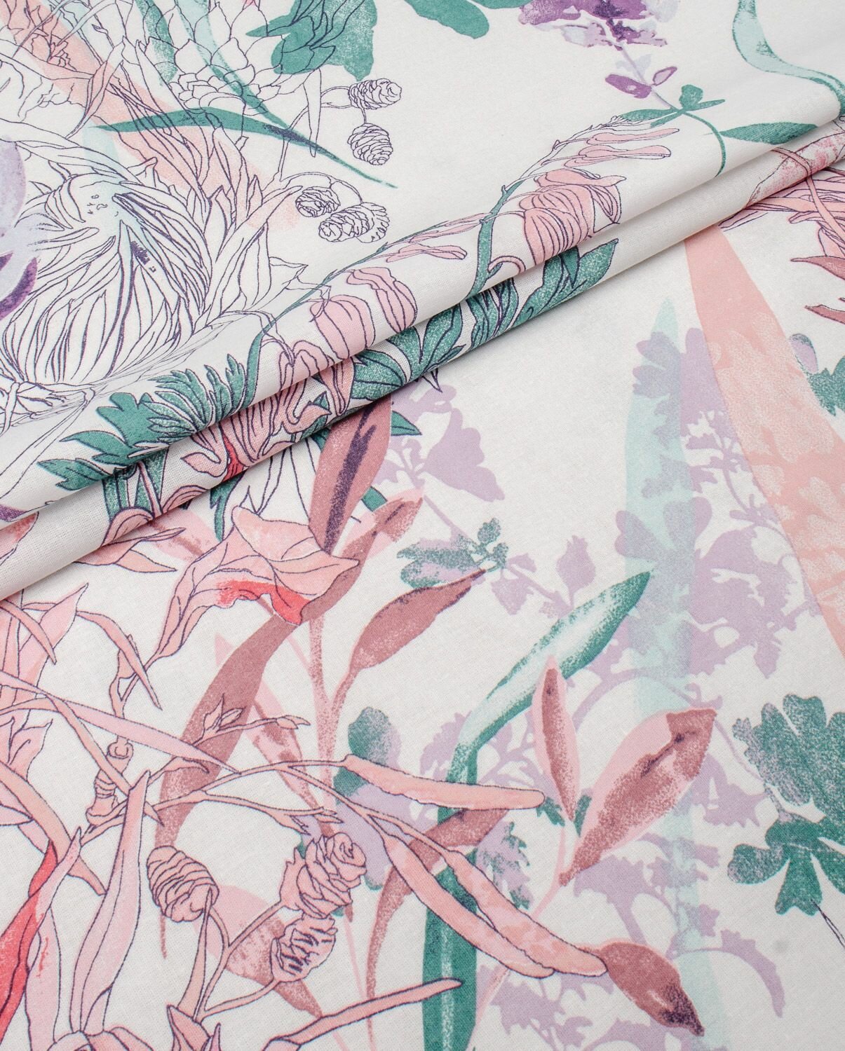 Ткань для постельного белья хлопок Цветариум (Бязь 220 см), отрез 4 м*220 см, цвет белый