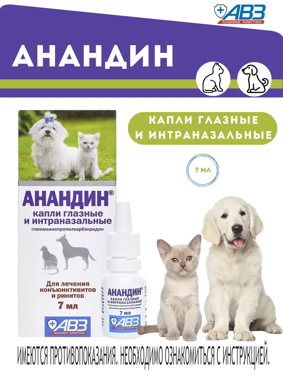 Анандин 7 мл, капли глазные и интраназальные для кошек и собак