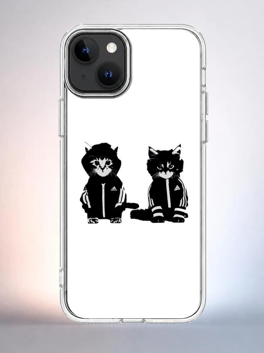 Чехол iPhone 13 котики адидас силиконовый прозрачный