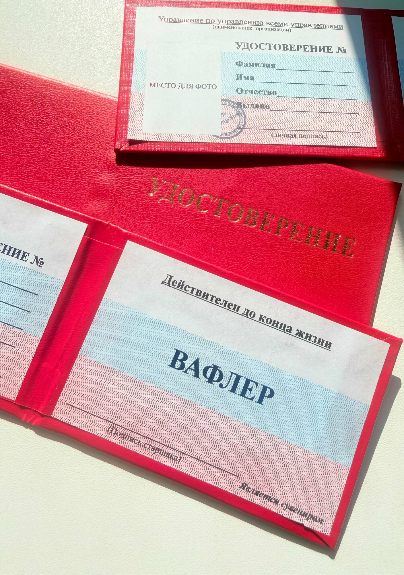 Удостоверение сувенирное ксива Вафлер