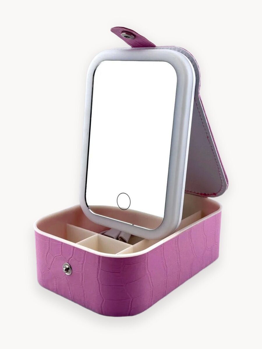 Шкатулка с зеркалом и LED-подсветкой, органайзер-косметичка с зеркалом, зеркало настольное косметическое