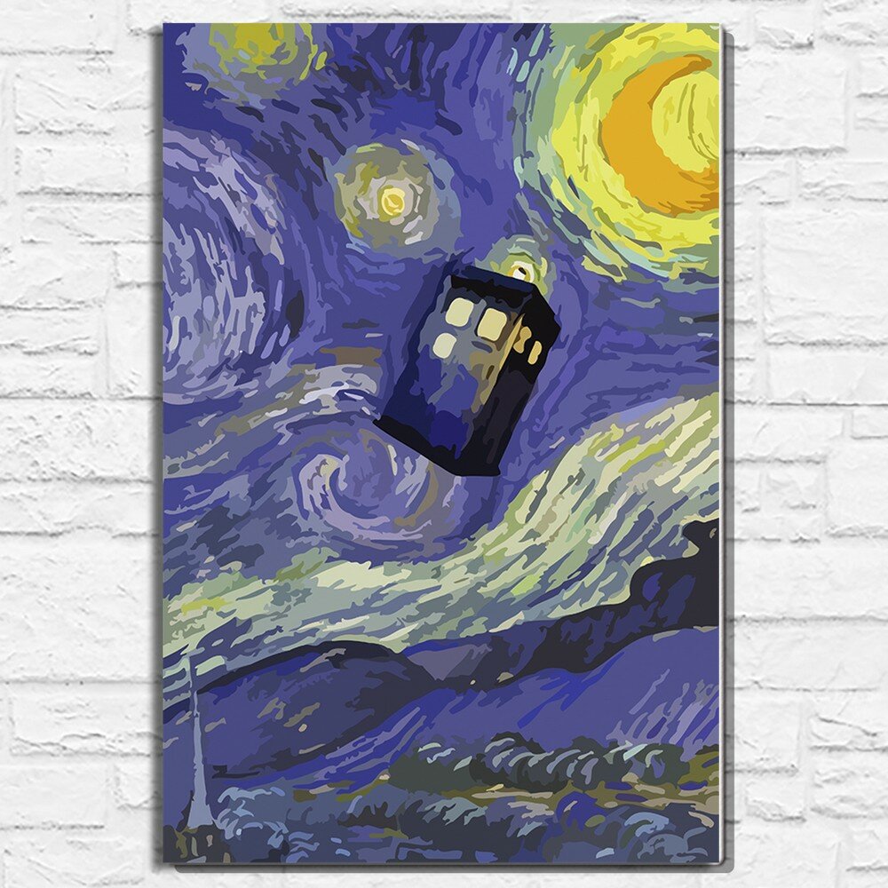 Картина по номерам на холсте сериал Доктор кто (тардис, ван гог) - 14029 В 40х60