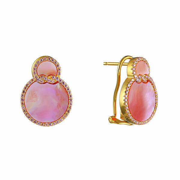 Серьги, серебро, 925 проба, фианит, перламутр