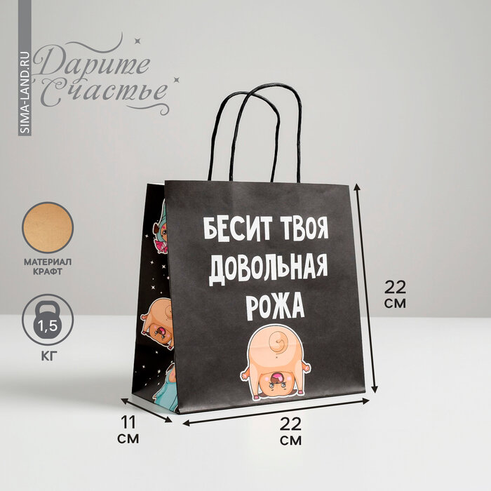 Пакет подарочный, упаковка, «Бесит», 22 х 22 х 11 см, 5114103