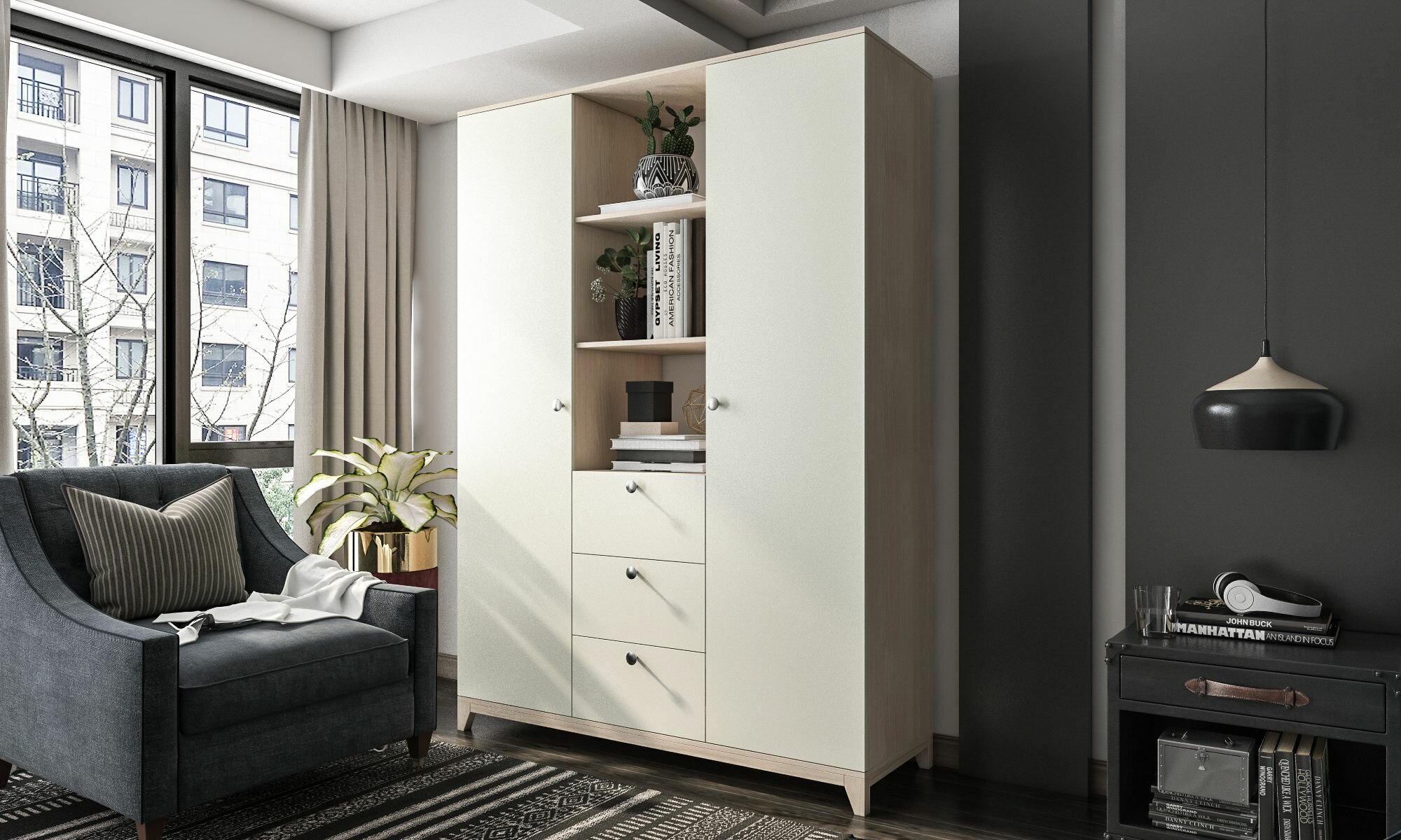 Распашной шкаф для одежды "Хельга 16" МДФ 150х210х50 Кремона шампань / Палома