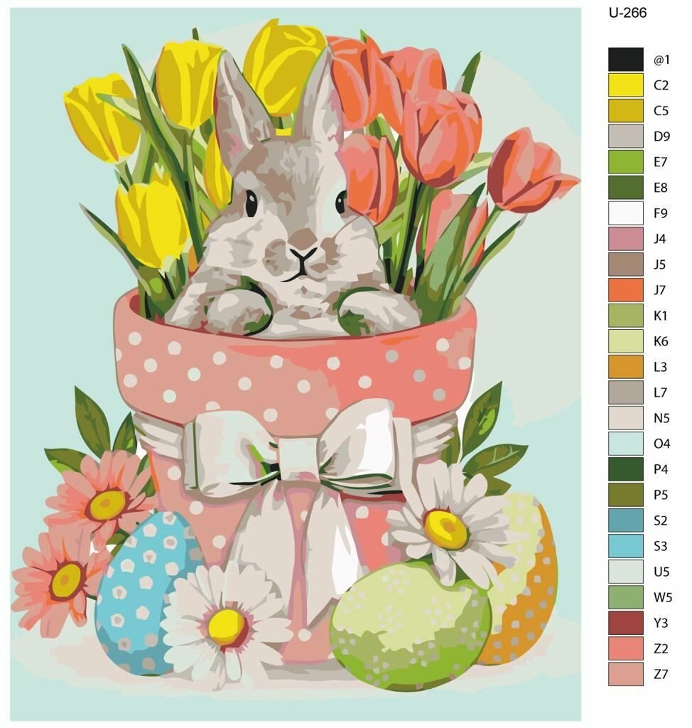 Картина по номерам U-266 "Пасха. Кролик с тюльпанами" 40x50 см