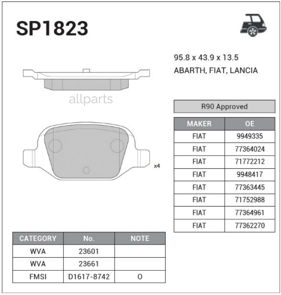 SANGSIN BRAKE SP1823 Колодки торм. дисковые Hi-Q CHRYSLER YPSILON 11- R (D1617)