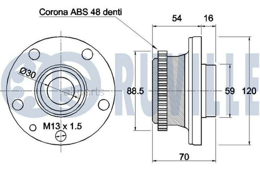 RUVILLE 220160 Подшипник-ступица FIAT PSA Scudo T.T. Evasion T.T. Ulysse T.T. Zeta T.T. Jumpy T.T. 806 T.T. Expert