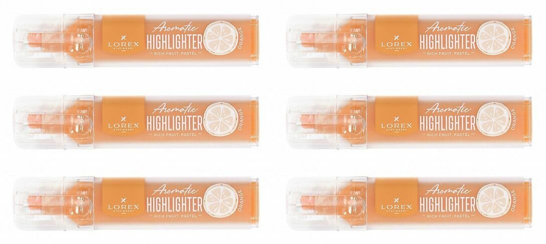 Lorex Маркер текстовый Aromatic 1-3,5 мм, оранжевый пастель, скошенный, прозрачный корпус, 6 шт