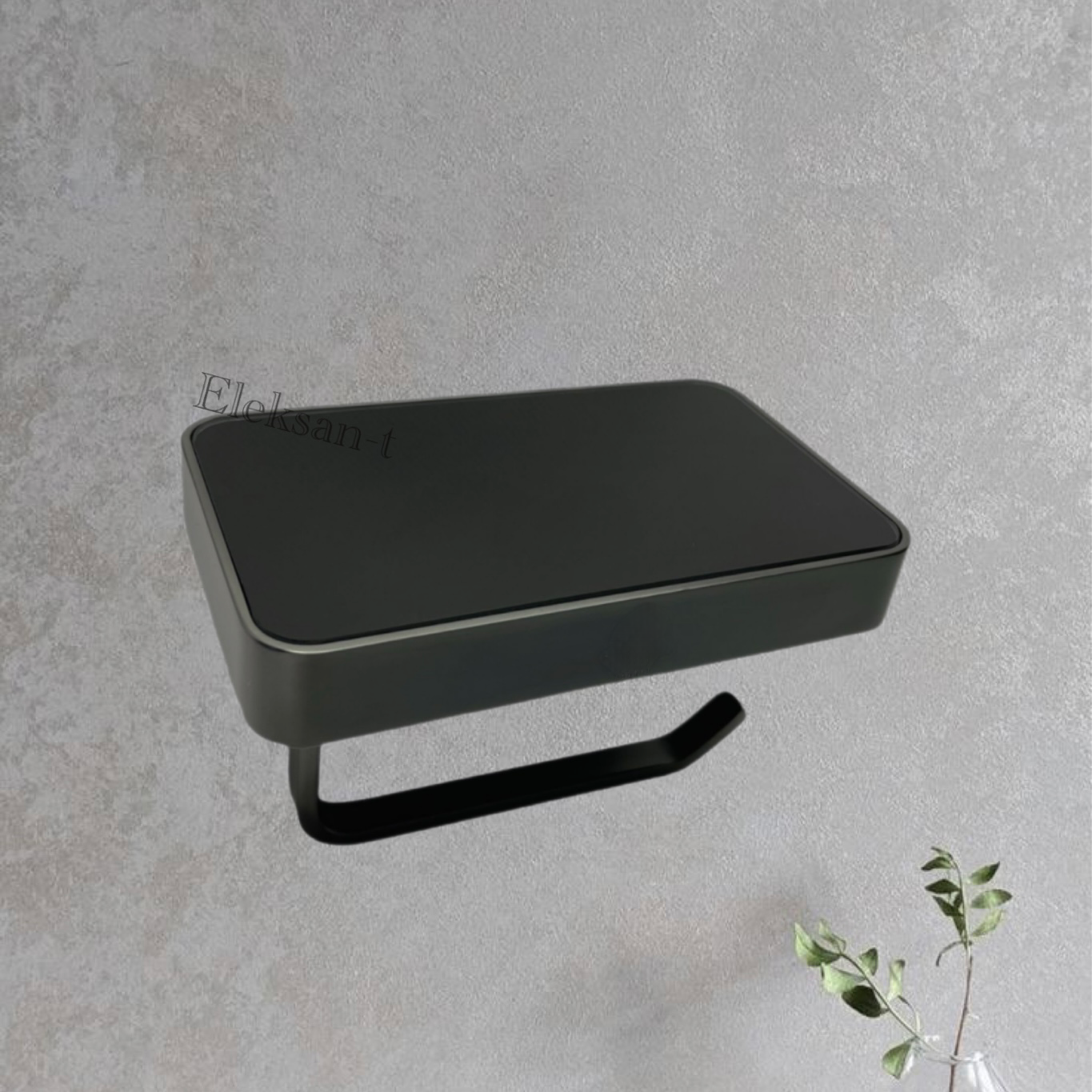 Настенный бумагодержатель с полкой со стеклом KERN 9517 вороненая сталь