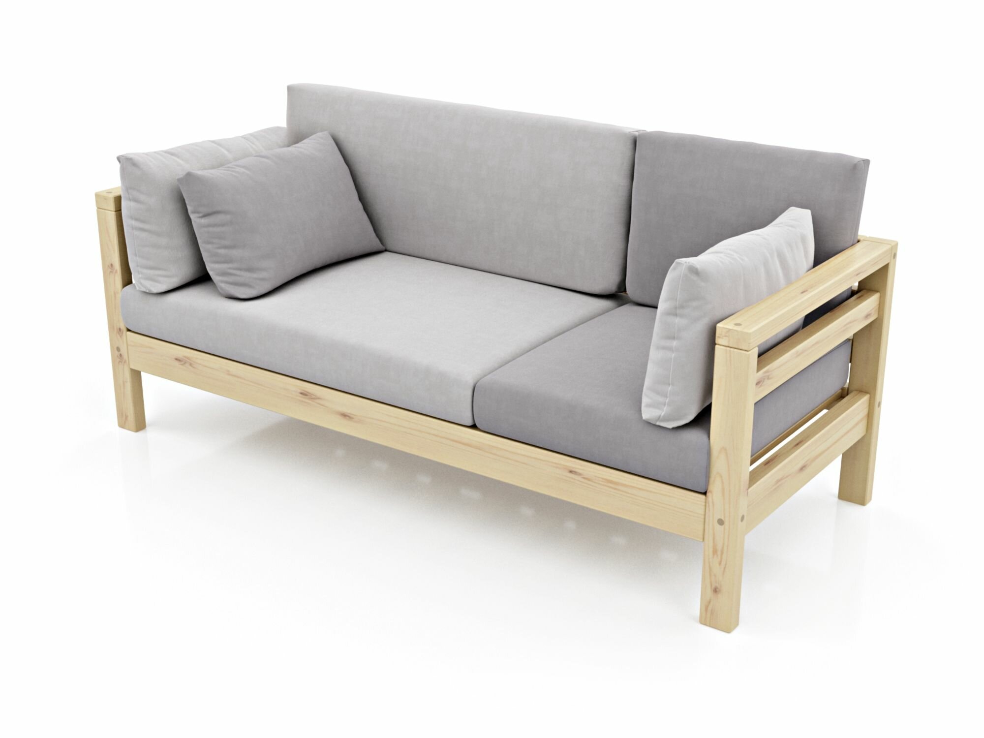 Диван прямой Arsko Домино-Б, серый-сосна, велюр, массив дерева, офисный, для кафе и бара, для салона красоты, лофт