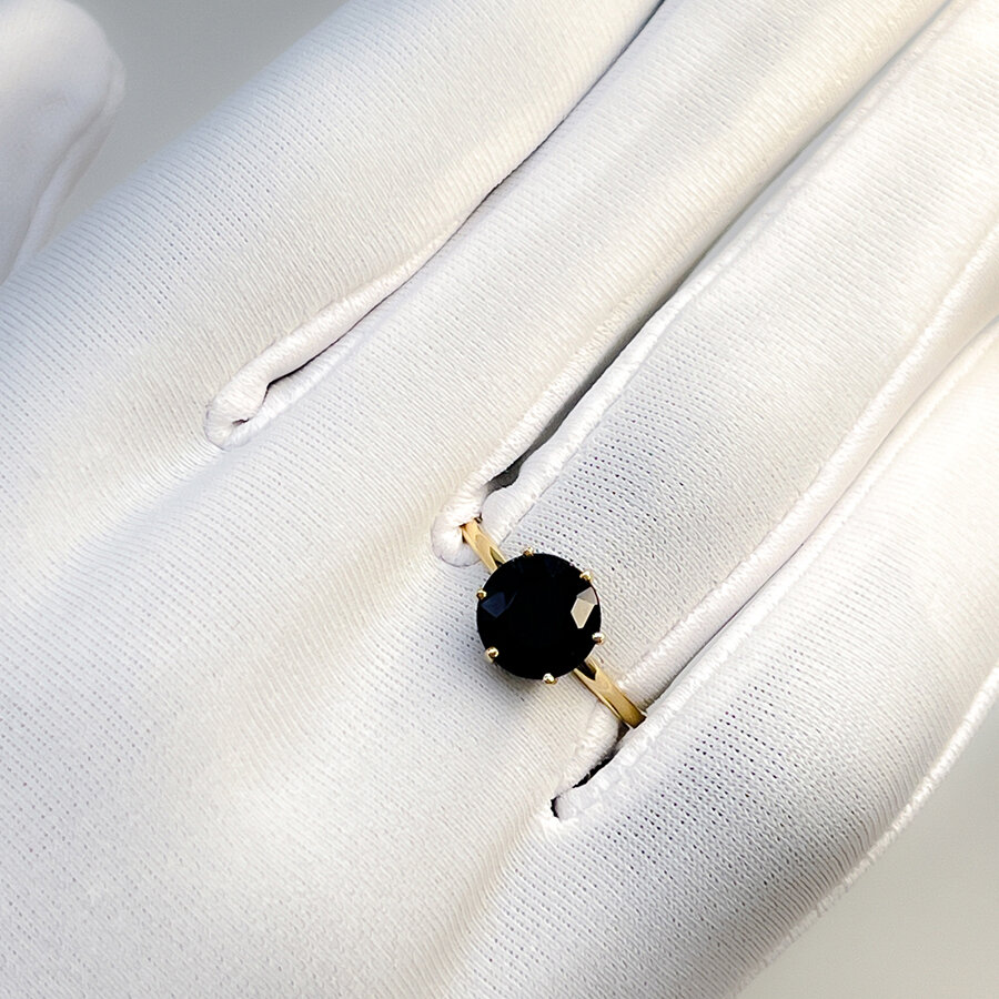 Кольцо, желтое золото, 375 проба, сапфир