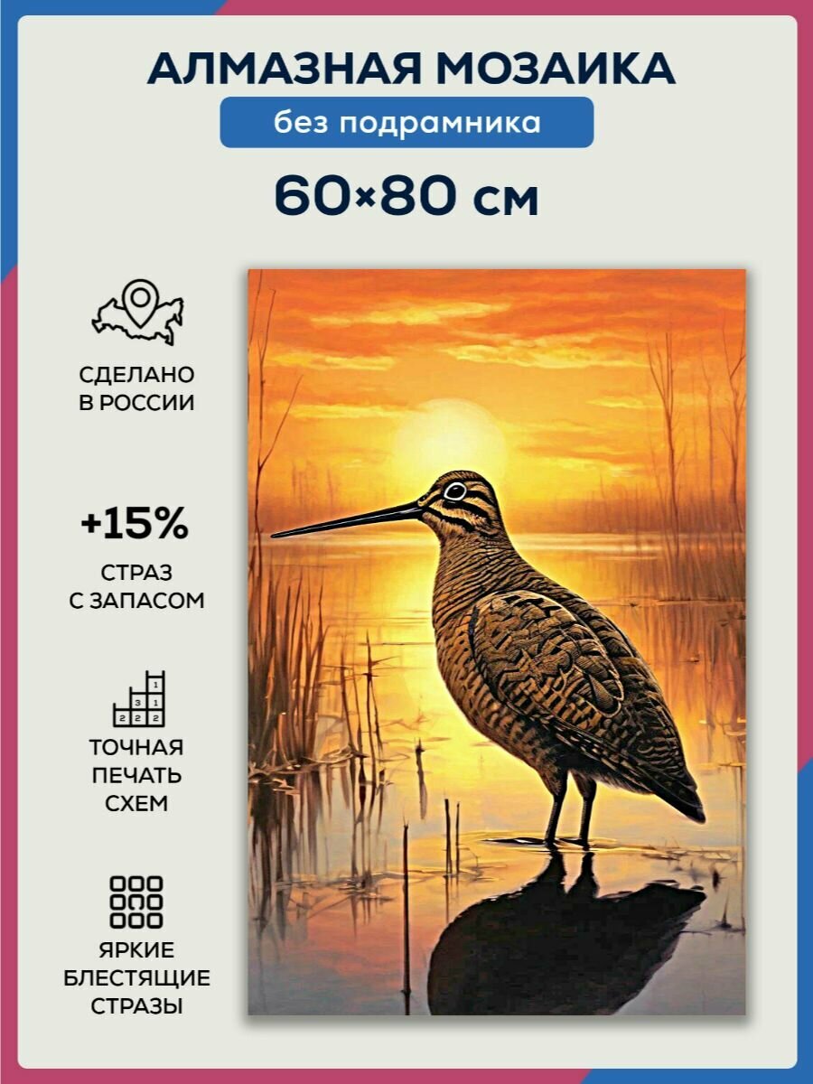 Алмазная мозаика 60x80 Вальдшнеп на закате без подрамника