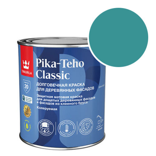 Краска фасадная по дереву Tikkurila Pika-Teho Classic водно-дисперсионная RAL 5018 (Бирюзово-синий - Turquoise blue) 0,9 л