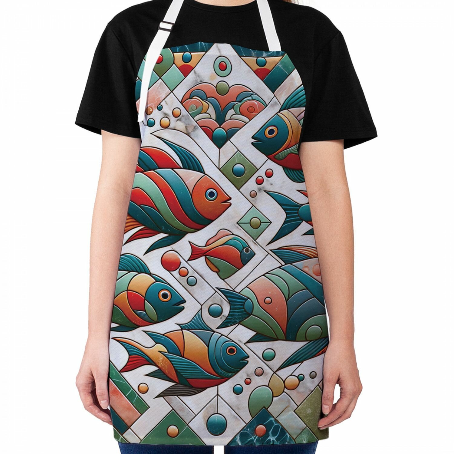 Фартук кухонный "Витраж рыб", универсальный размер для женщин и мужчин, JoyArty