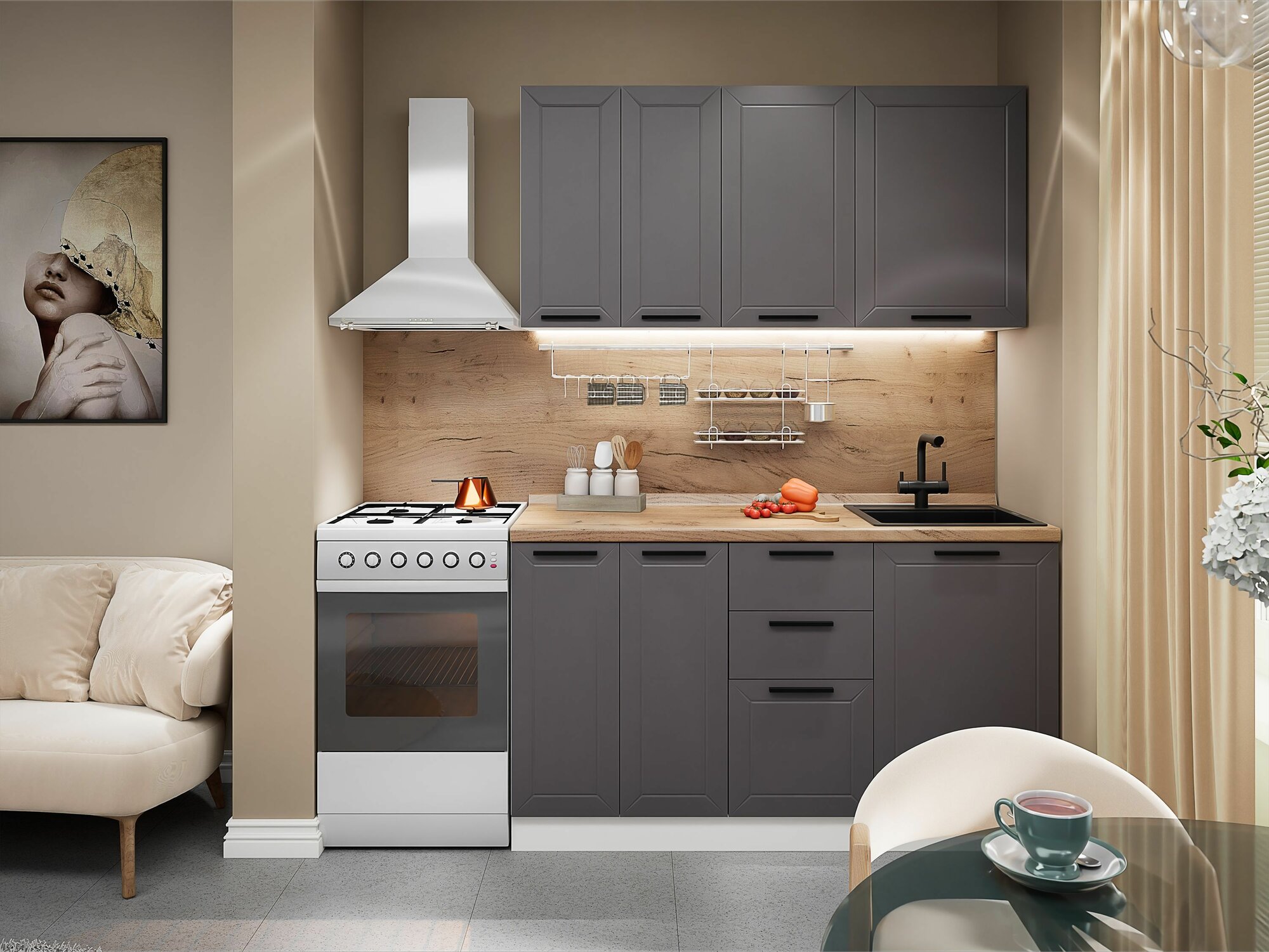 Кухонный гарнитур Глетчер Маренго Силк, 1500 мм